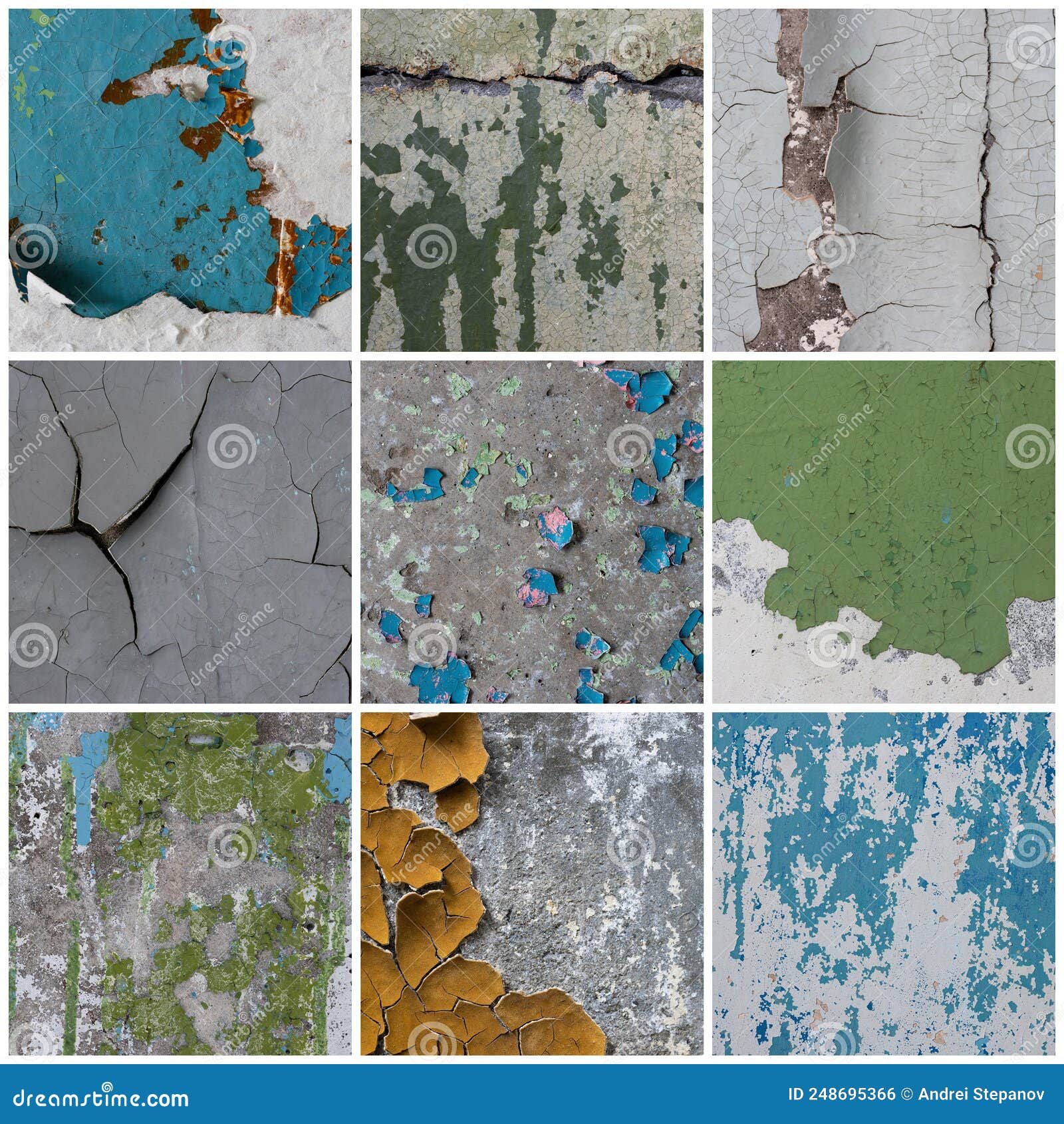 Set of Peeling Paint Textures. Old Concrete Walls with Cracked Flaking ...