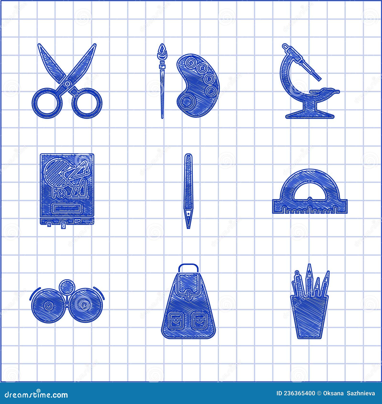 Set Pen, School Backpack, Pencil Case Stationery, Protractor Grid for ...