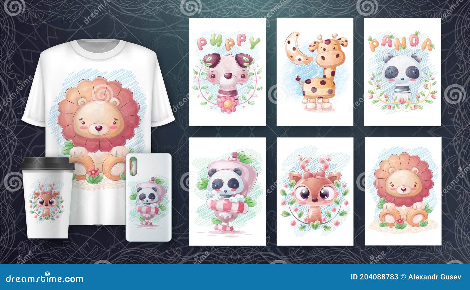 Set Pencil Draw Character Poster and Merchandising Stock Vector ...