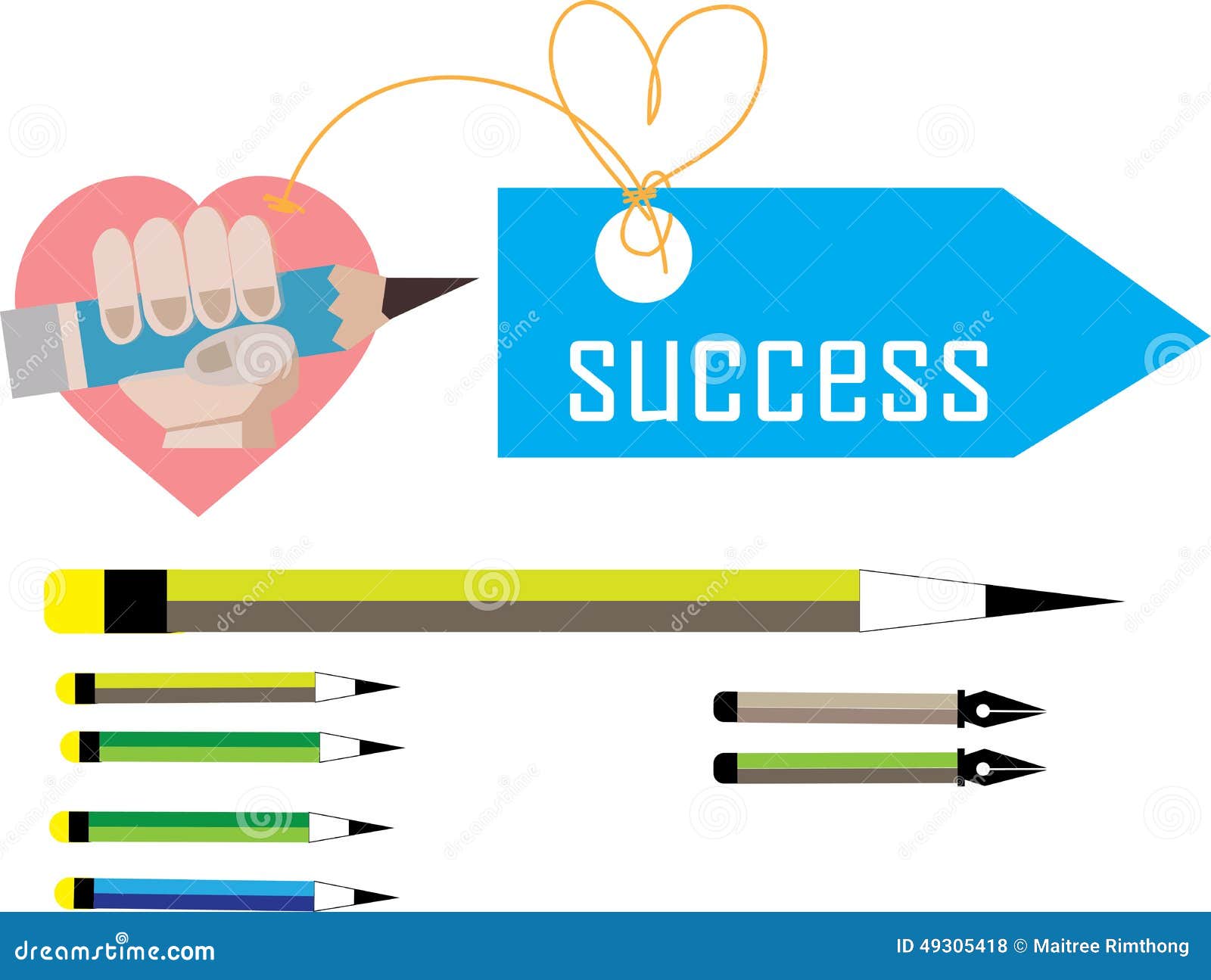 Set of Pencil Love and Success Stock Illustration - Illustration of ...