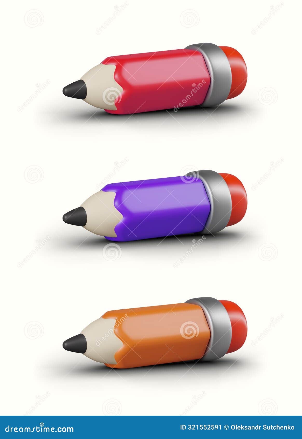 Set of Pencils in Horizontal Position. Colored Wooden Objects with ...