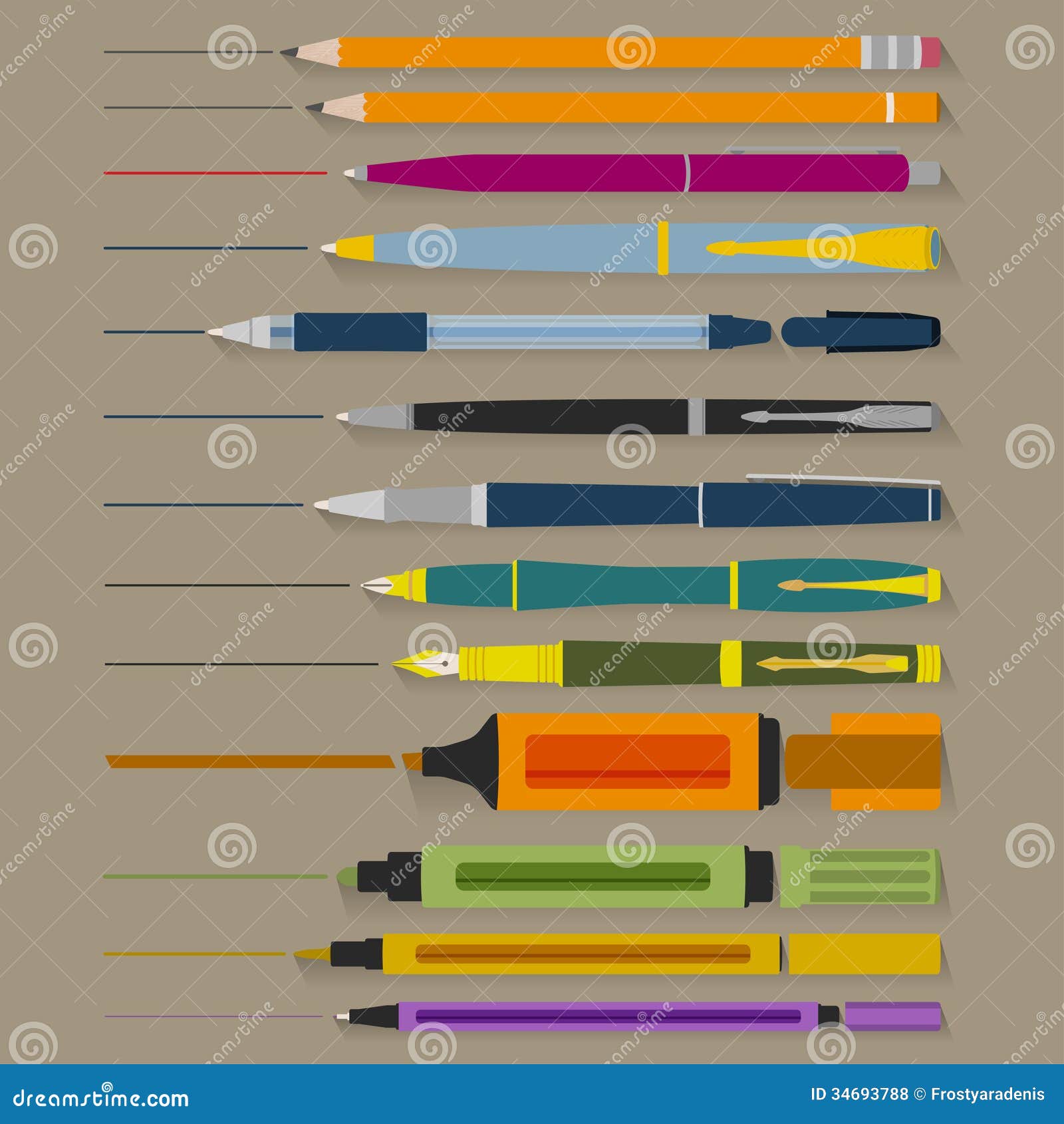 Set of Pencils Pens and Markers Stock Vector - Illustration of painting ...