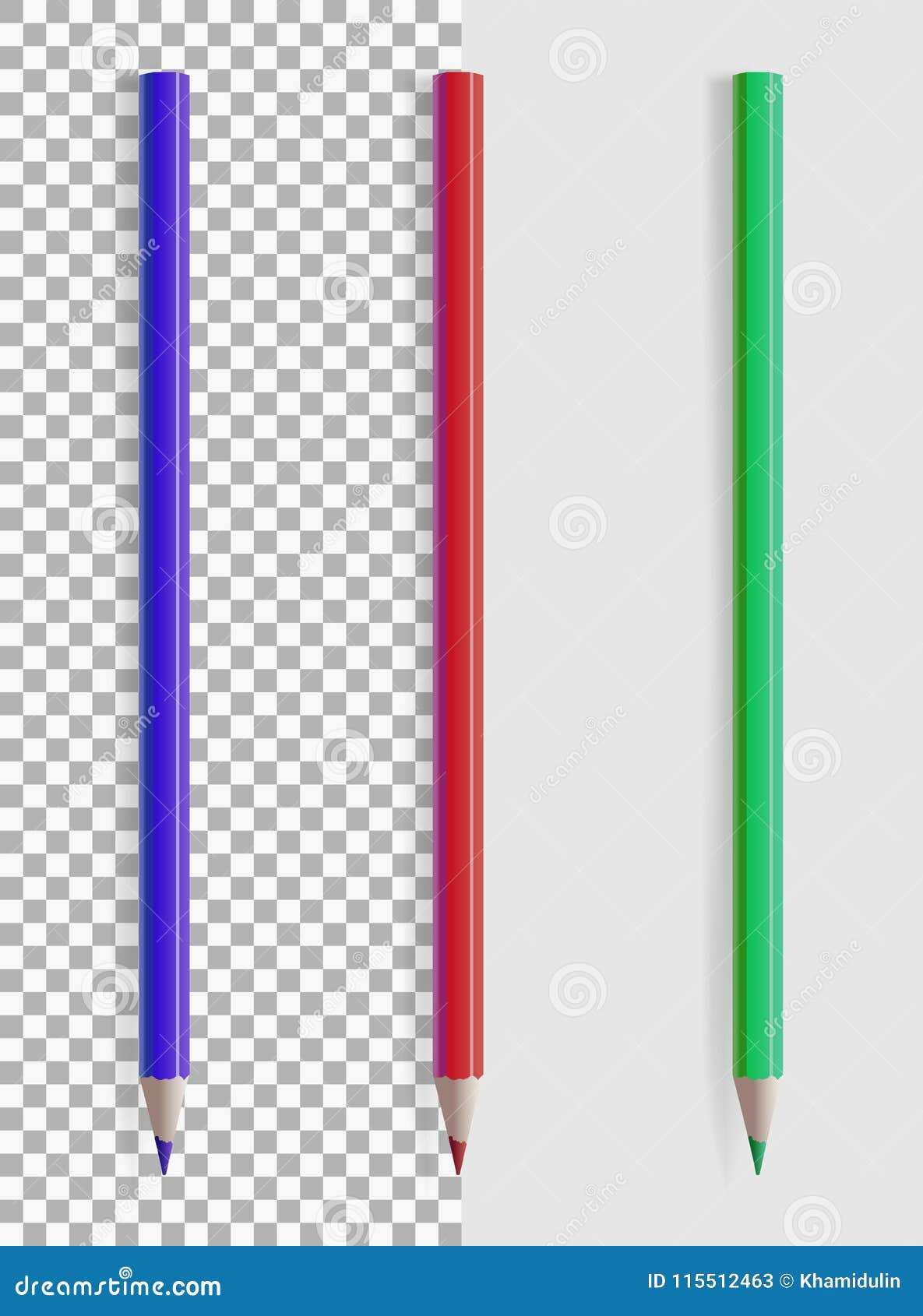 A Set of Pencils of Three Colors on an Isolated Background. Vector ...