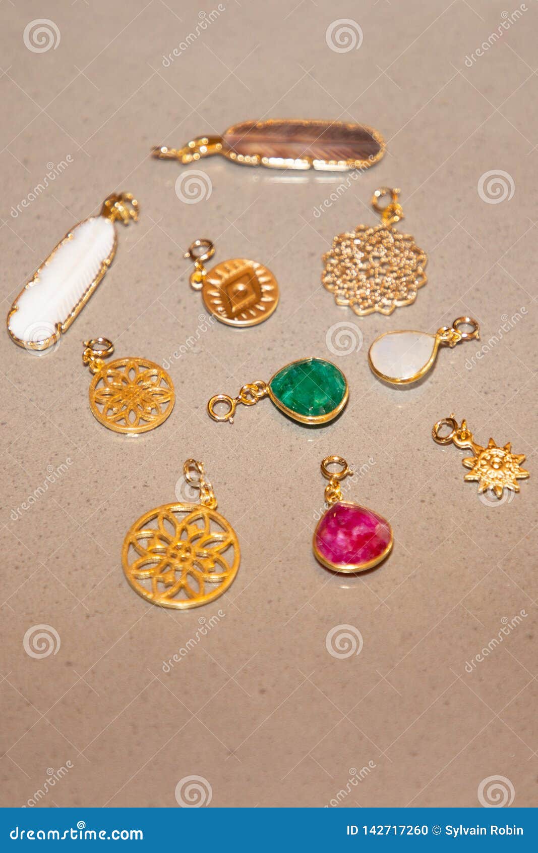 Set of Pendants Jewelry on Table Background Stock Photo - Image of ...