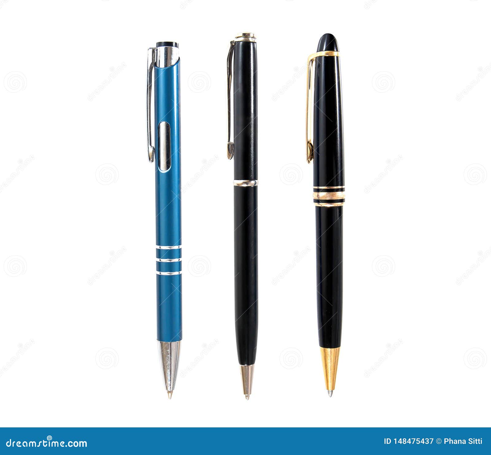 Set Of Pens Isolated On A White Background. Blue, Purple, Orange ...