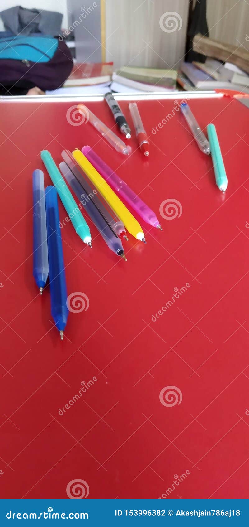 Set of Pens in the Study Table Stock Photo - Image of table, finger ...
