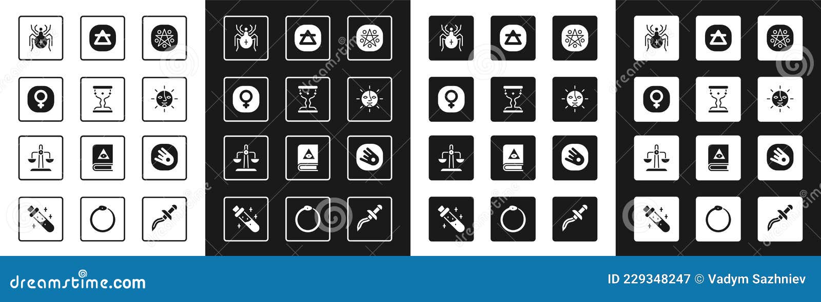 Set Pentagram in a Circle, Medieval Goblet, Venus, Spider, Sun, Air ...