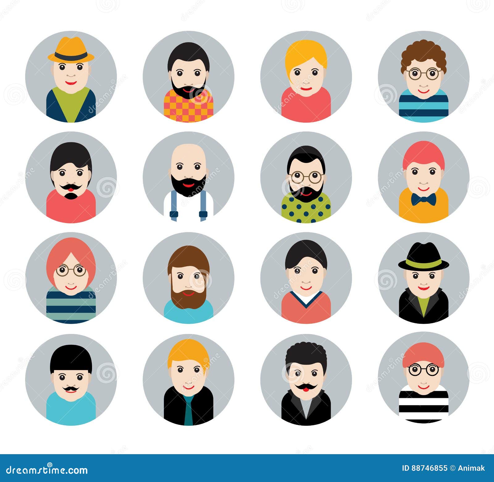 Set of People, Avatar Icons in Flat Stylized Style. Man Faces Stock ...