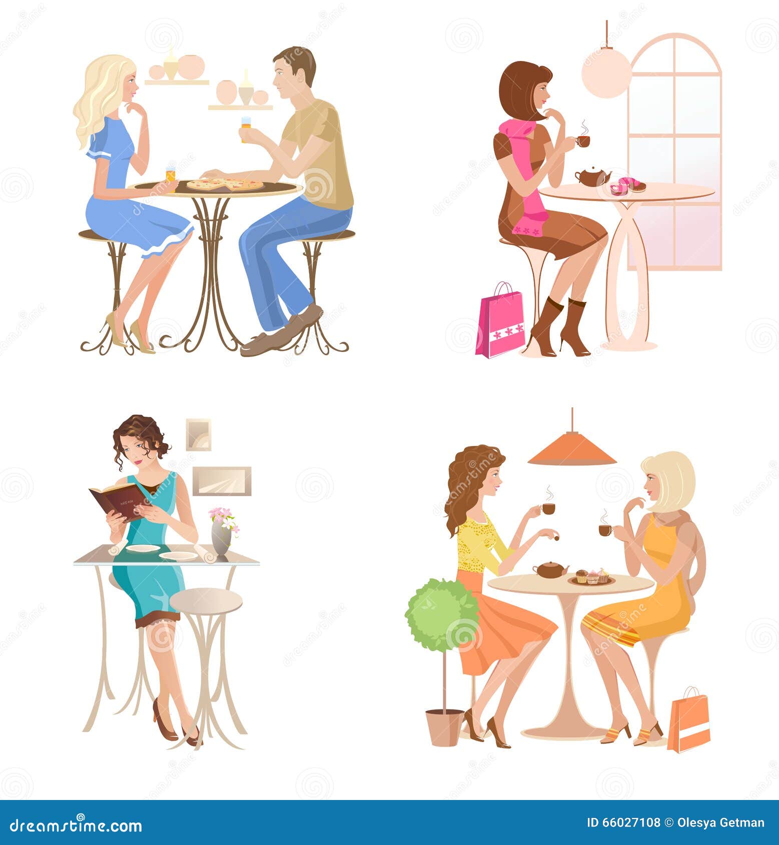 Set of people at the cafe stock vector. Illustration of meeting - 66027108
