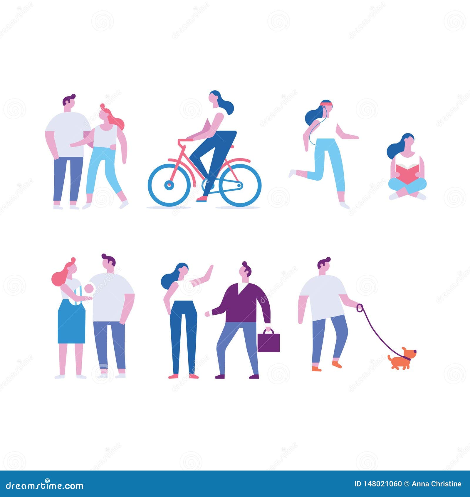 Set of People Characters in Different Activity Stock Illustration ...