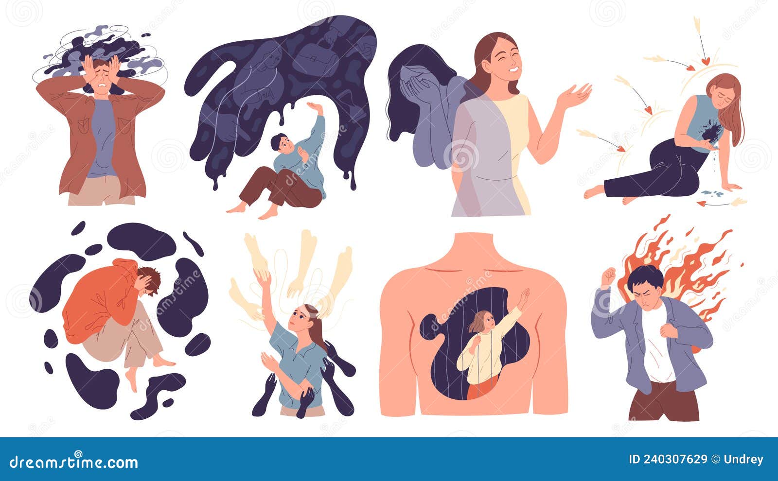 Set of People in Difficult Situations, Experiencing Negative Emotions ...