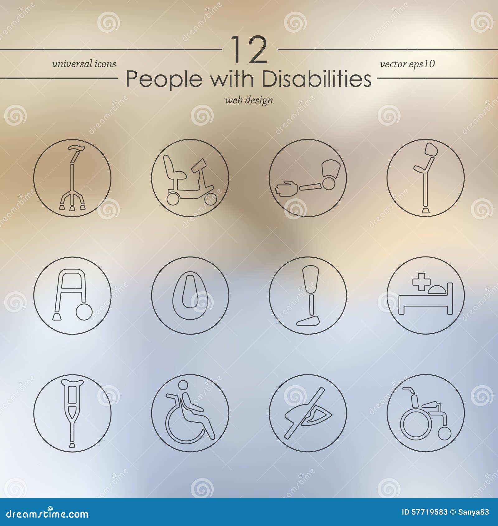Set of People with Disabilities Icons Stock Vector - Illustration of ...