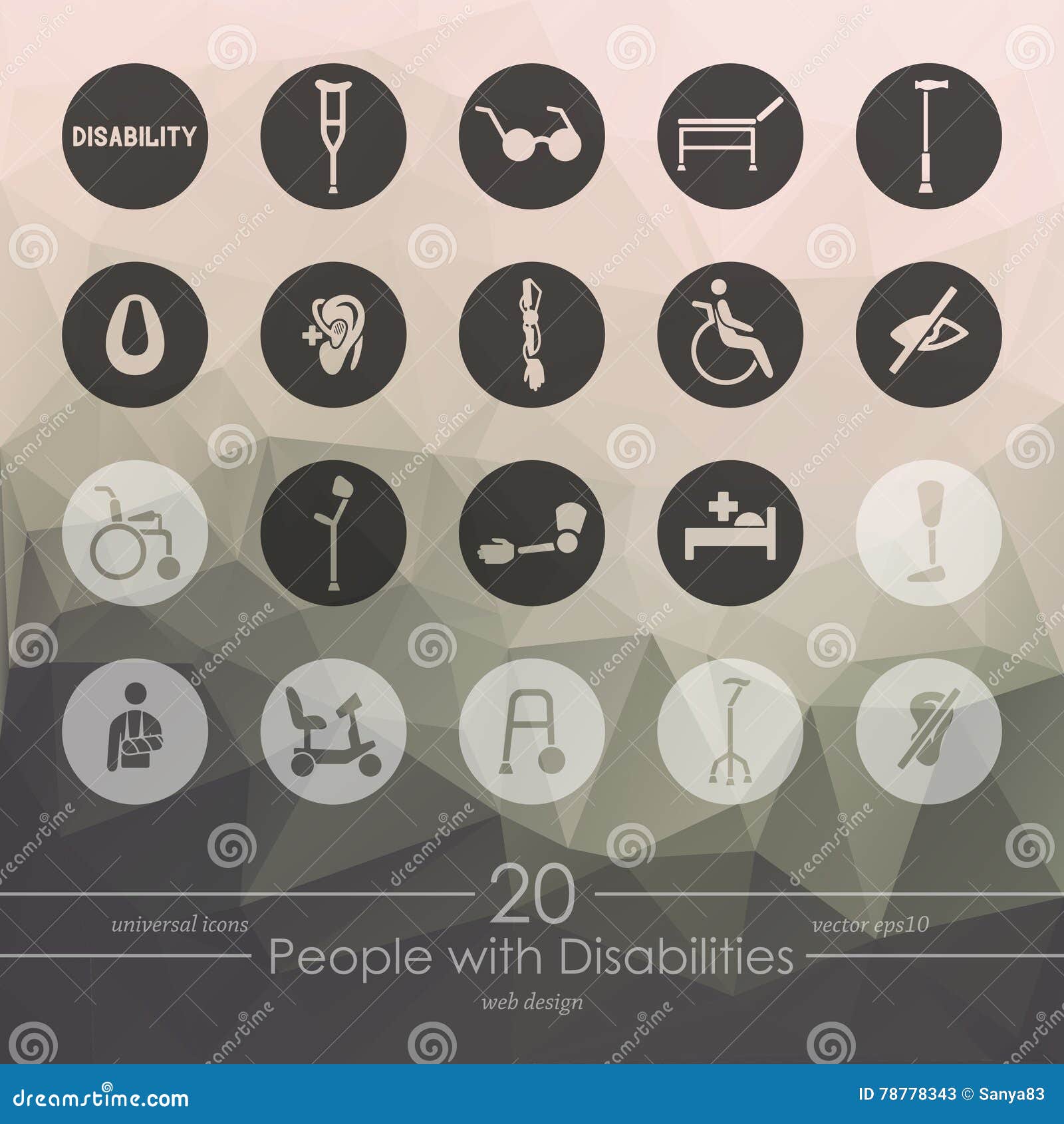 Set Of People With Disabilities Icons Stock Vector - Illustration of ...