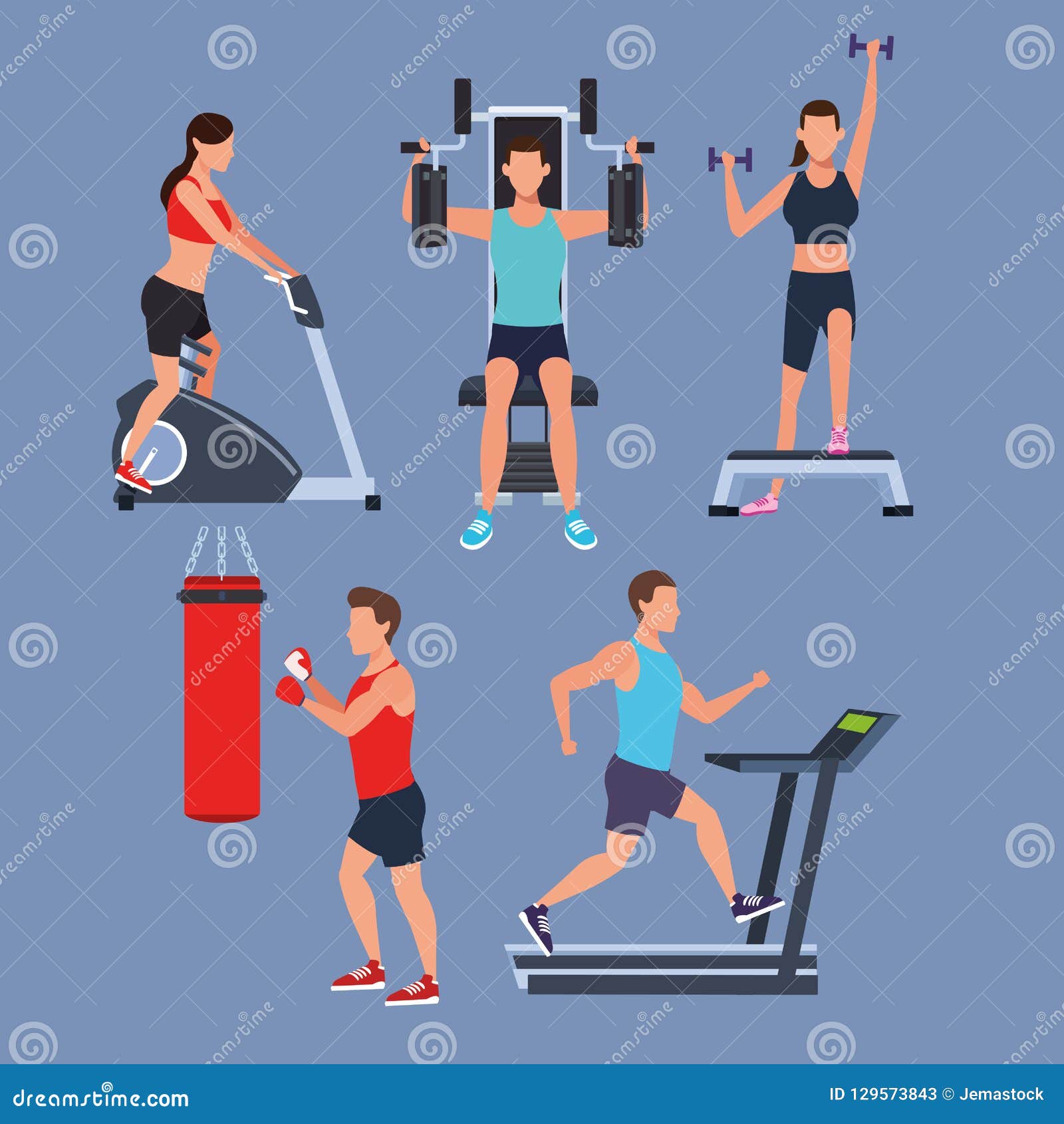 Set people doing exercise stock vector. Illustration of energy - 129573843