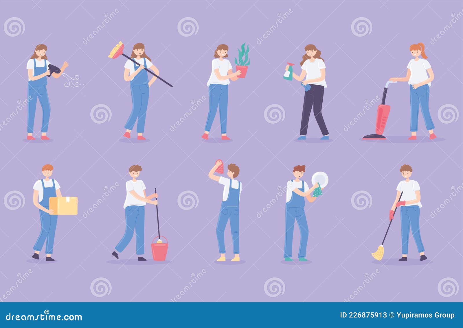 Set of People Doing Housework Stock Illustration - Illustration of ...