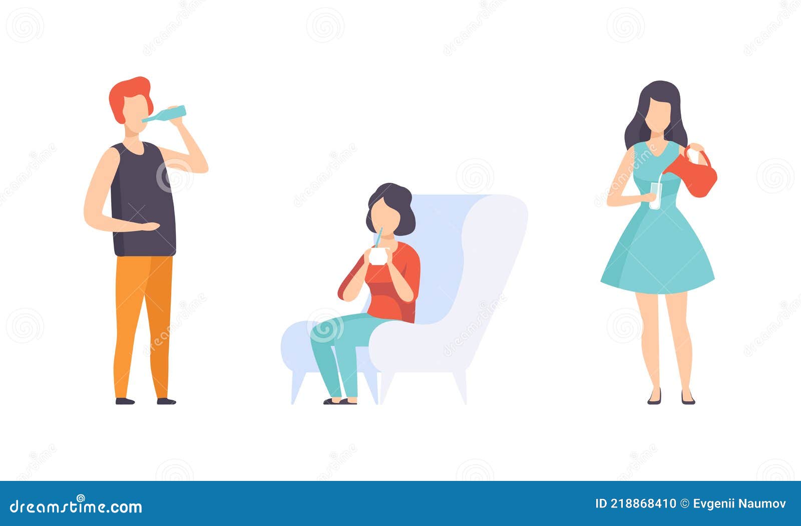 Set of People Drinking Various Drinks Flat Vector Illustration Stock ...