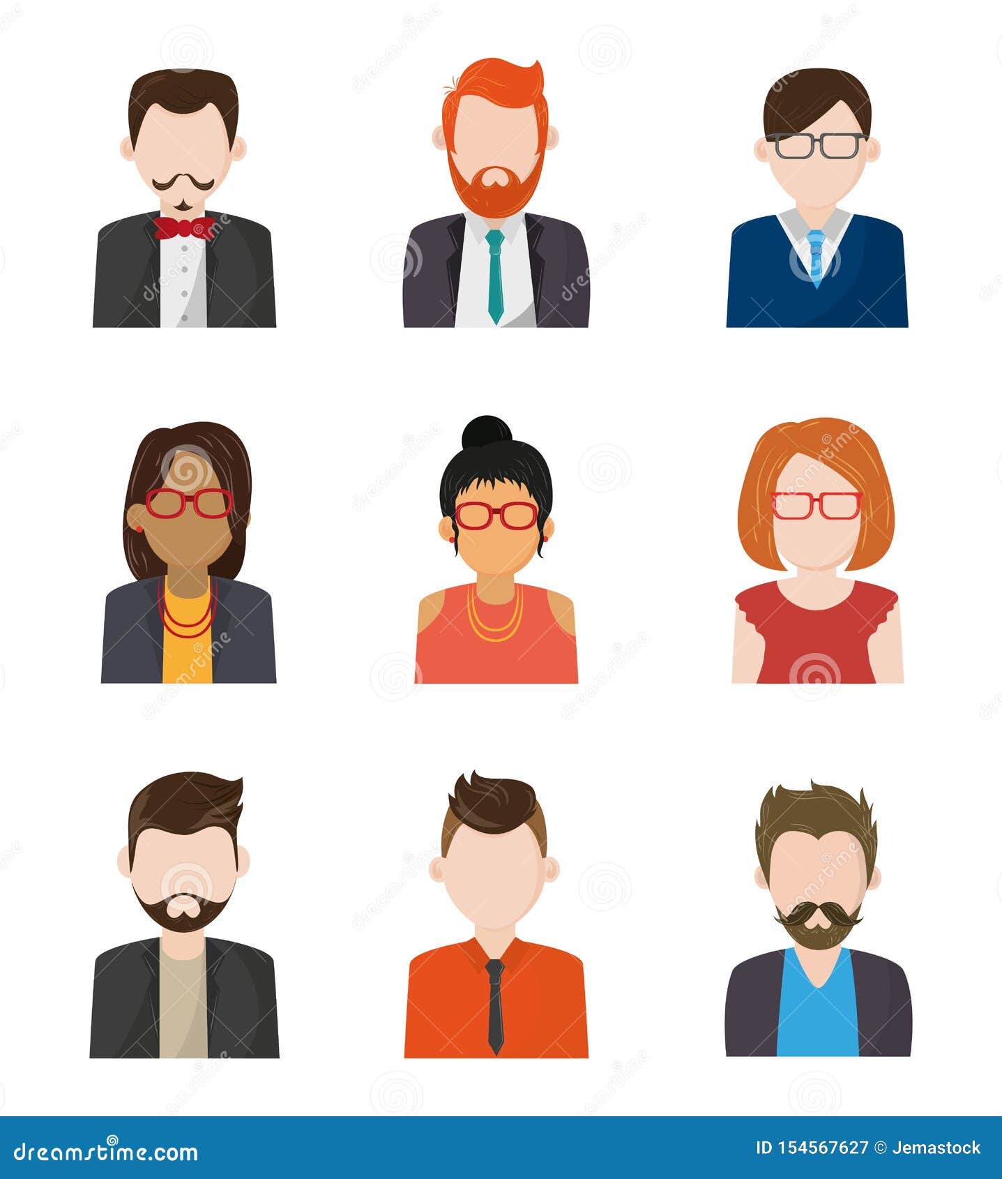 Set of People Faceless Characters Icons Stock Vector - Illustration of ...