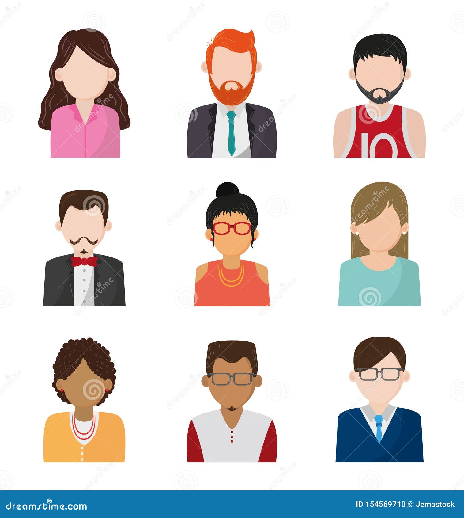 Set of People Faceless Characters Icons Stock Vector - Illustration of ...