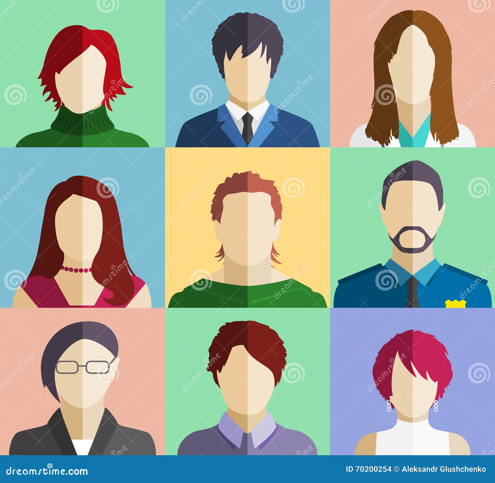 Set of People Faces Avatars Flat Icons Stock Vector - Illustration of ...