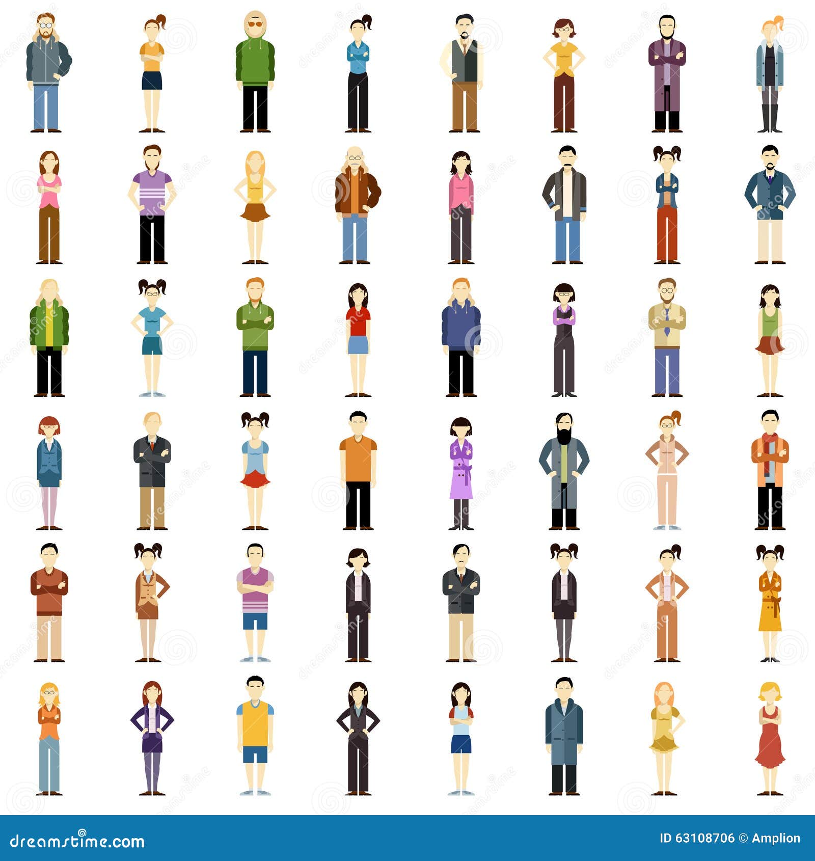 Set of people flat icons stock vector. Illustration of character - 63108706
