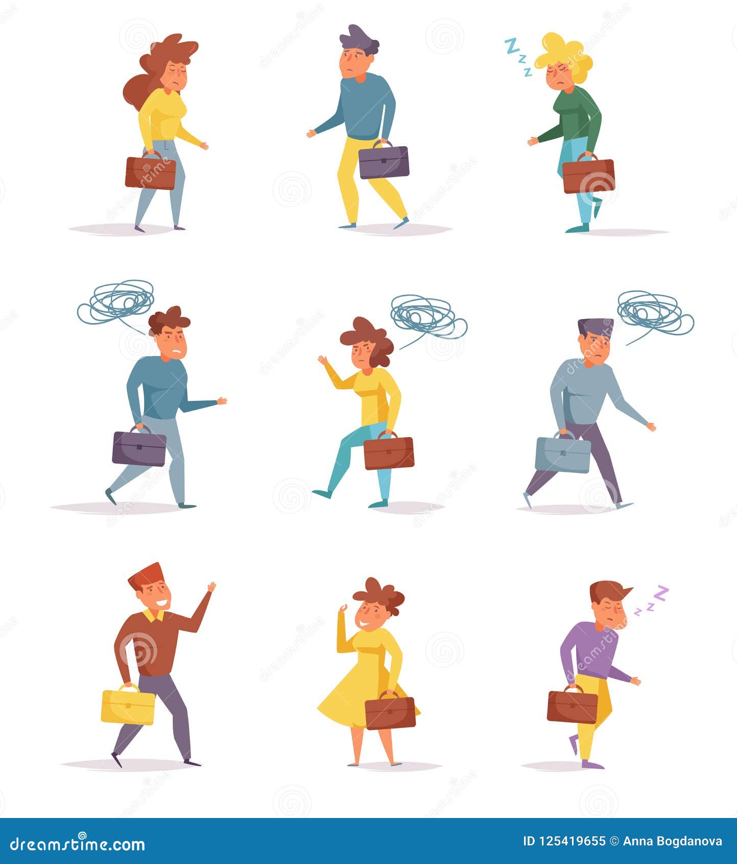 Set with People Going Home from Work Vector. Cartoon Stock Vector ...