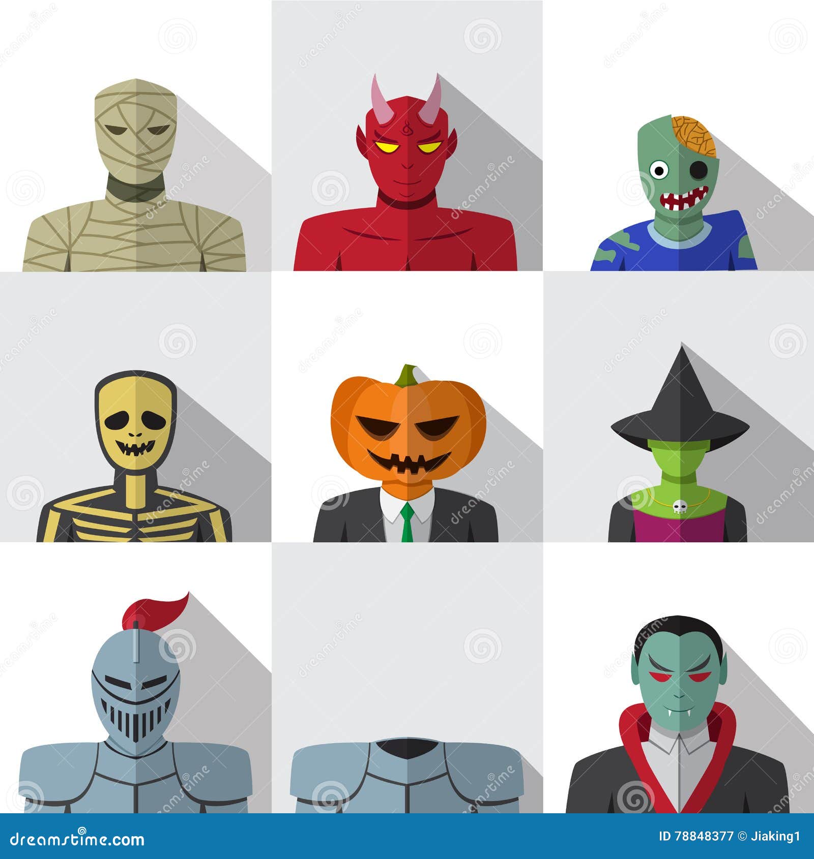Set of People with Halloween Costume in Flat Icons Stock Vector ...