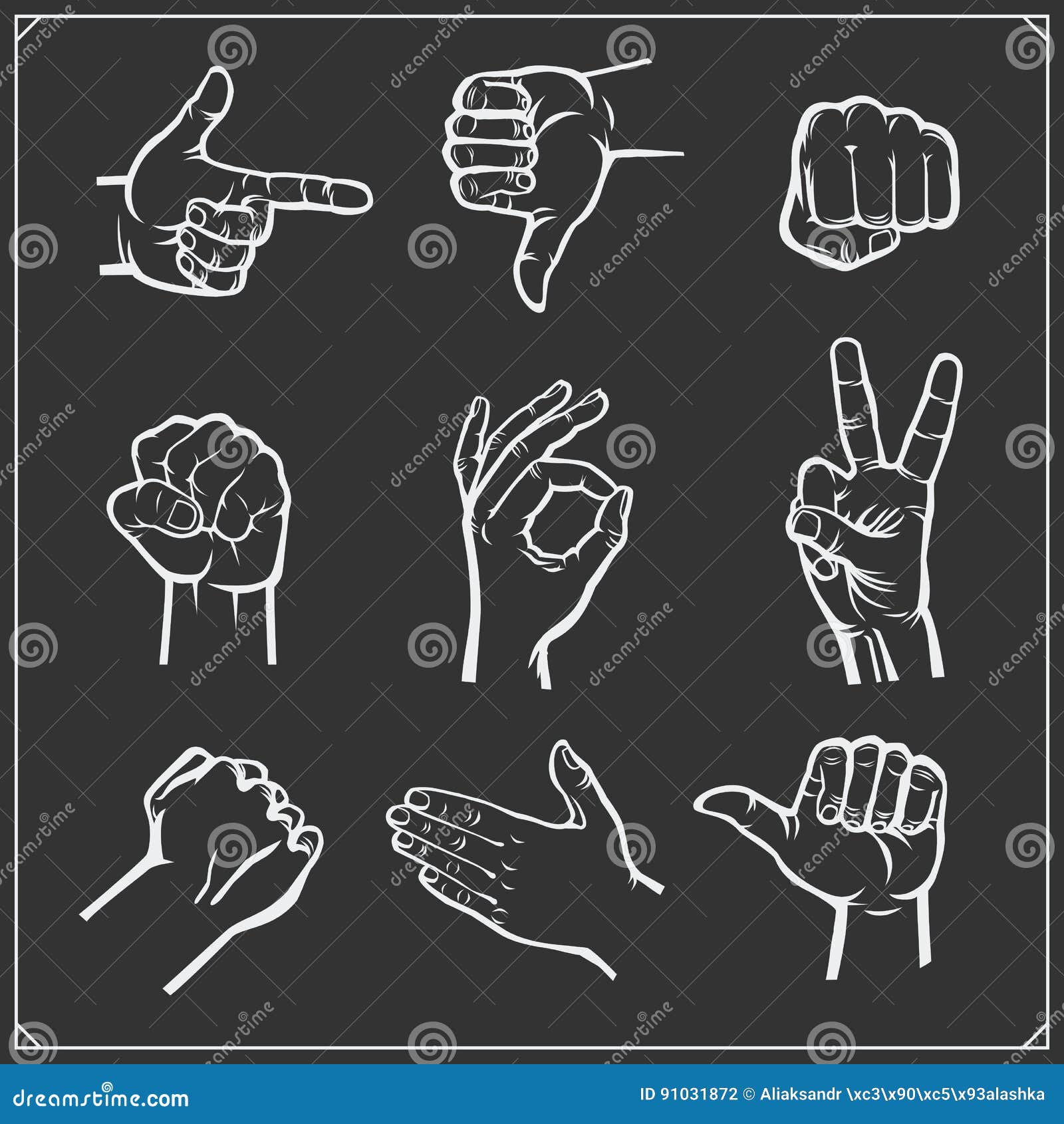 Set of People Hands. Different Gestures. Vector Illustration Stock ...