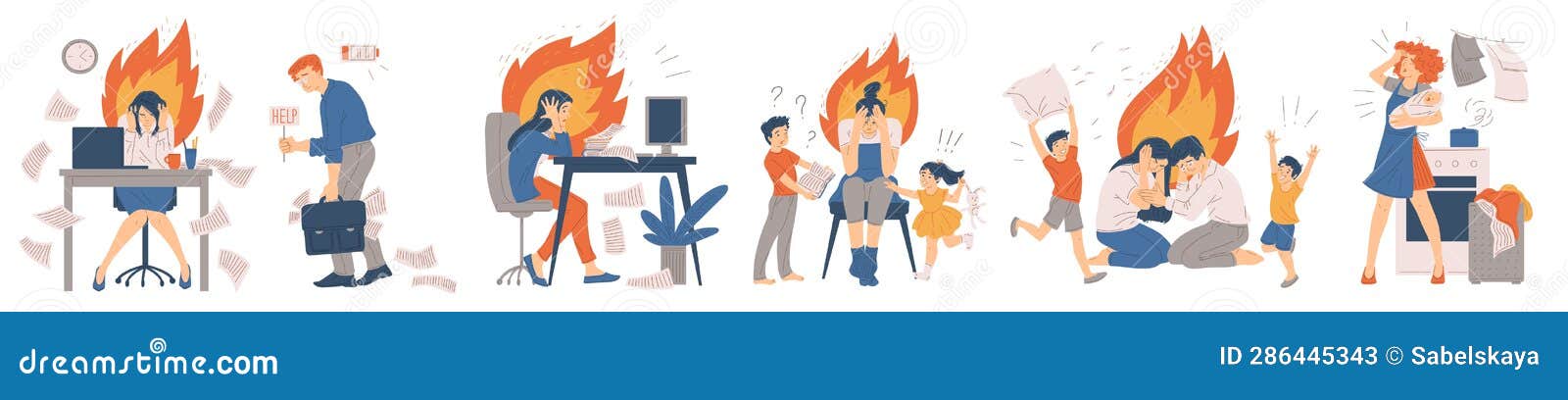 Set of People Having Burnout Flat Style, Vector Illustration Stock ...