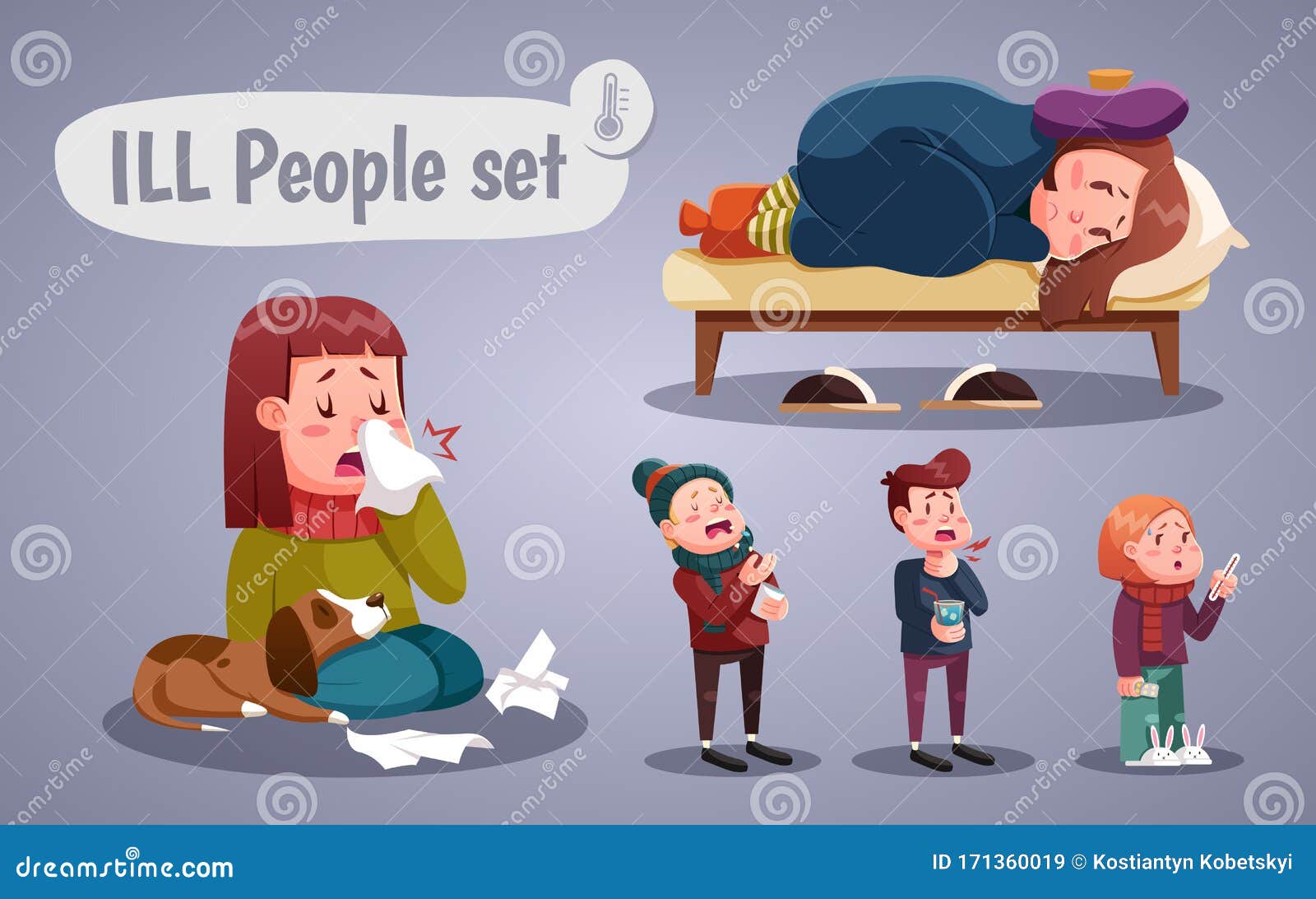 Set of People Having Cold, Cartoon Style Vector Stock Vector ...
