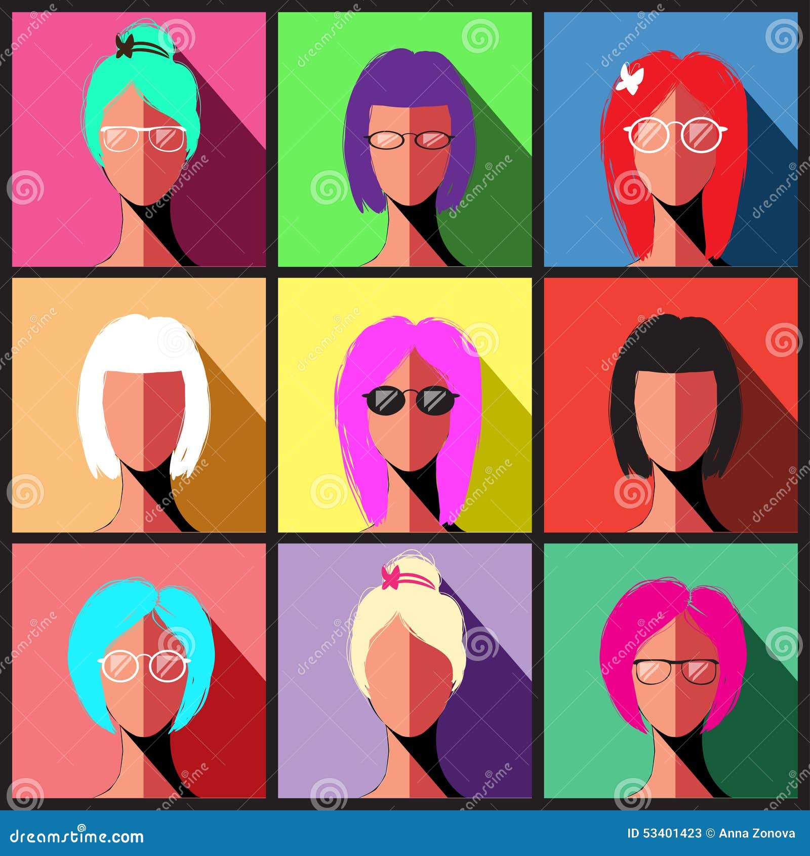 Set of People Icons in Flat Style with Faces Stock Vector ...
