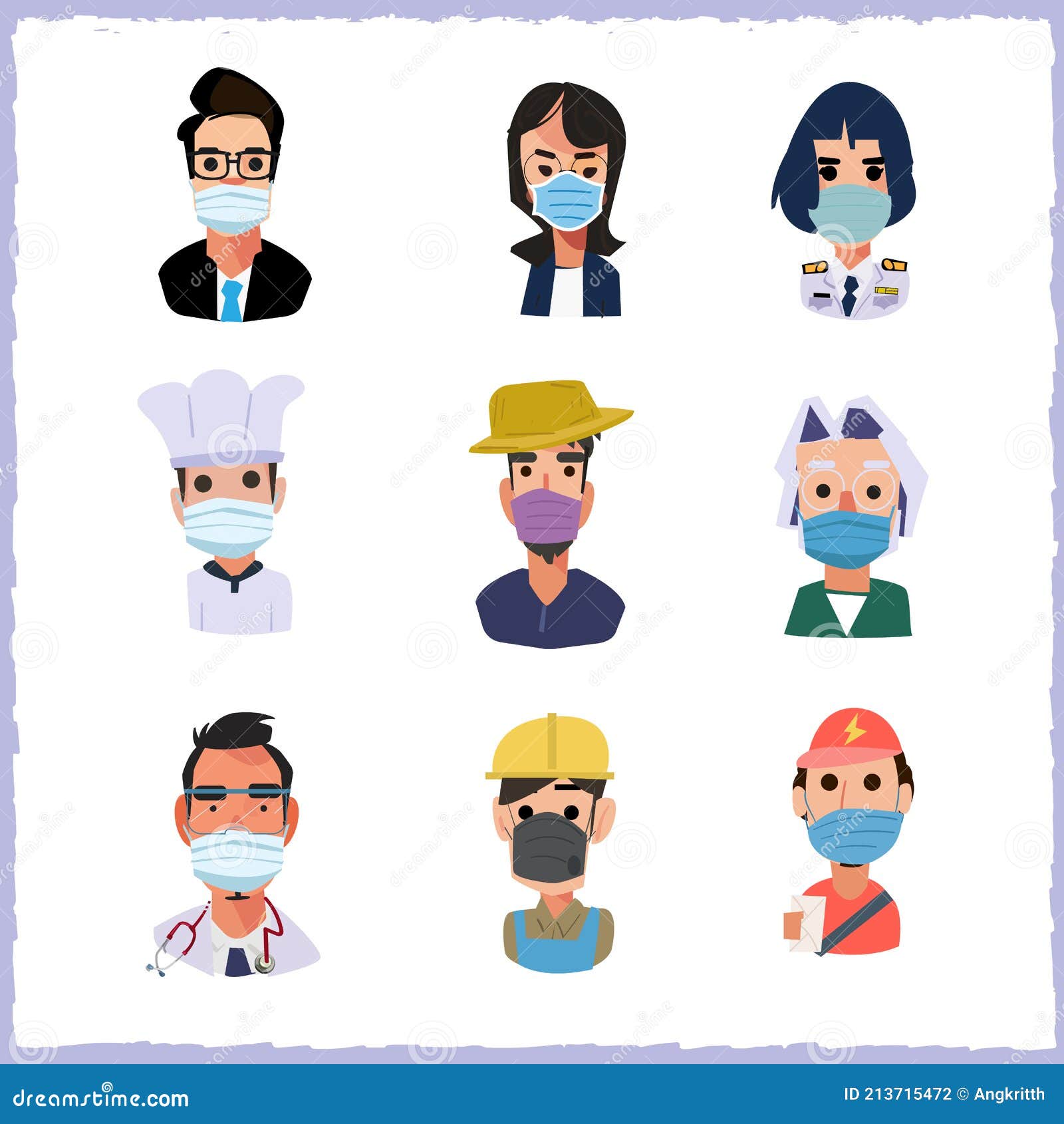 Set of People with Mask - Vector Stock Vector - Illustration of vector ...