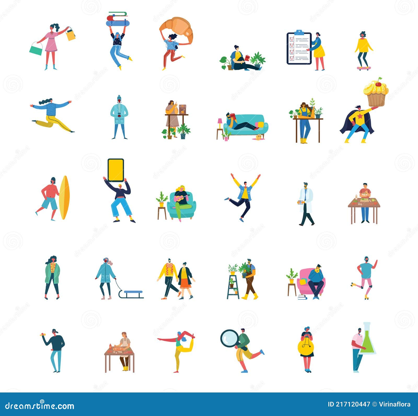 Set of People, Men and Women with Different Things. Vector Graphic ...