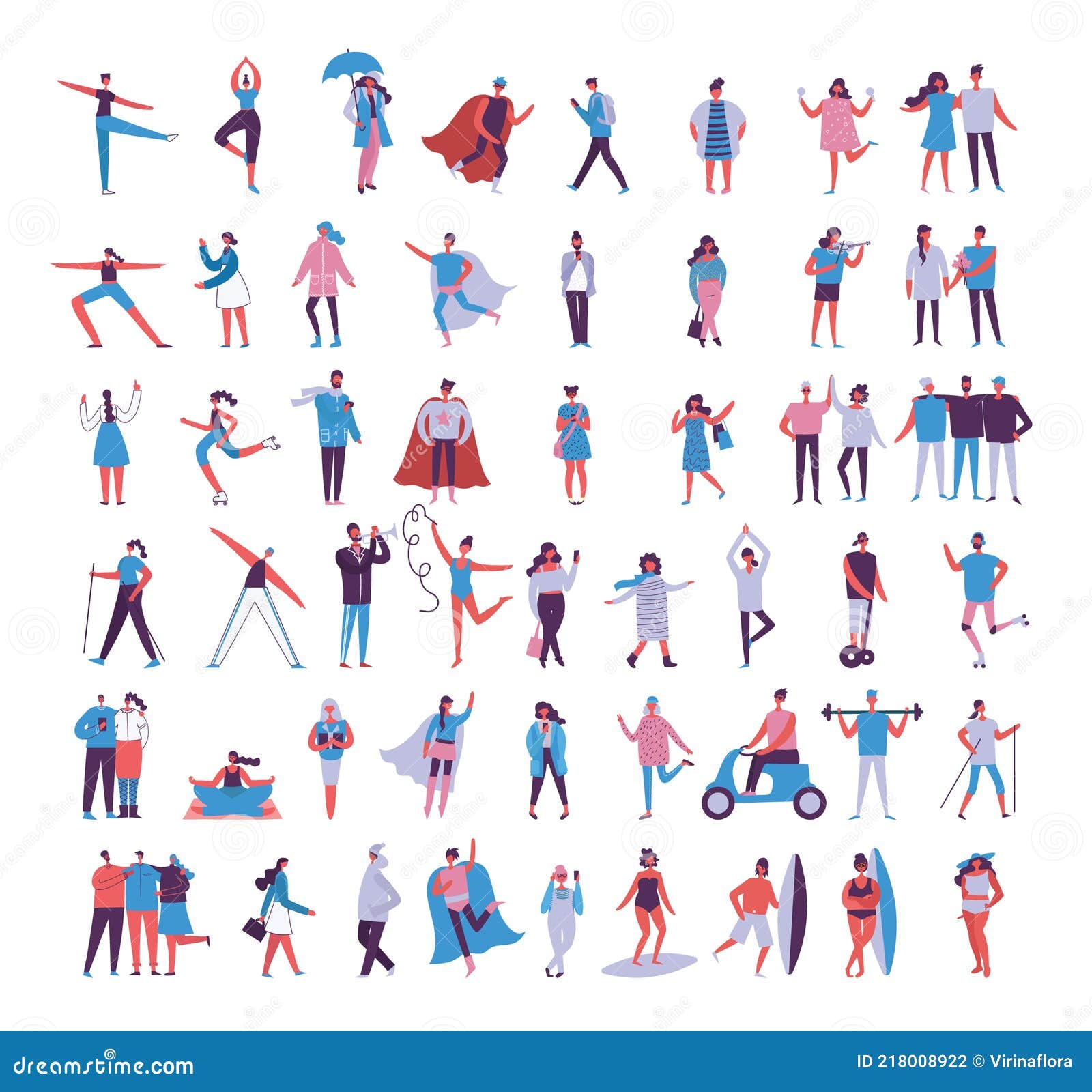 Set of People, Men and Women with Different Things. Vector Graphic ...