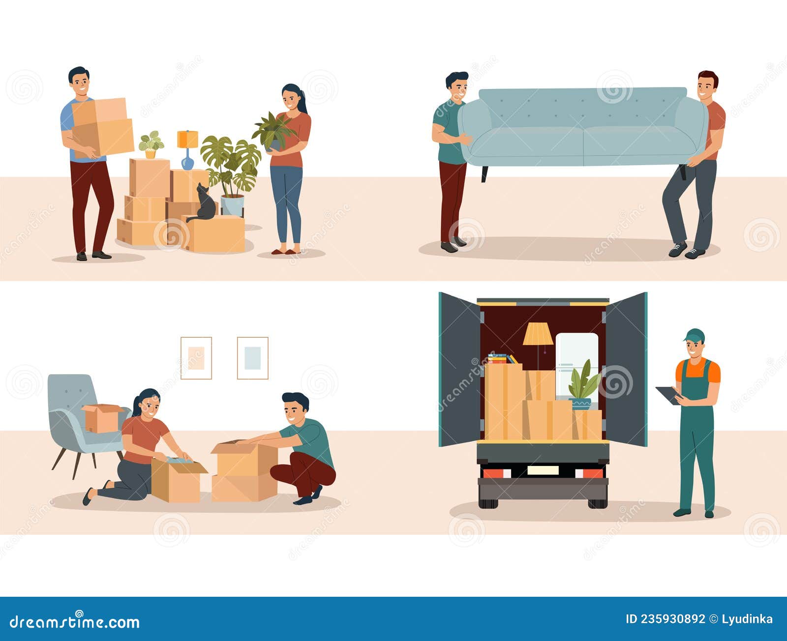 Set of People Moving. Transportation Service. Vector Cartoon Flat Style ...