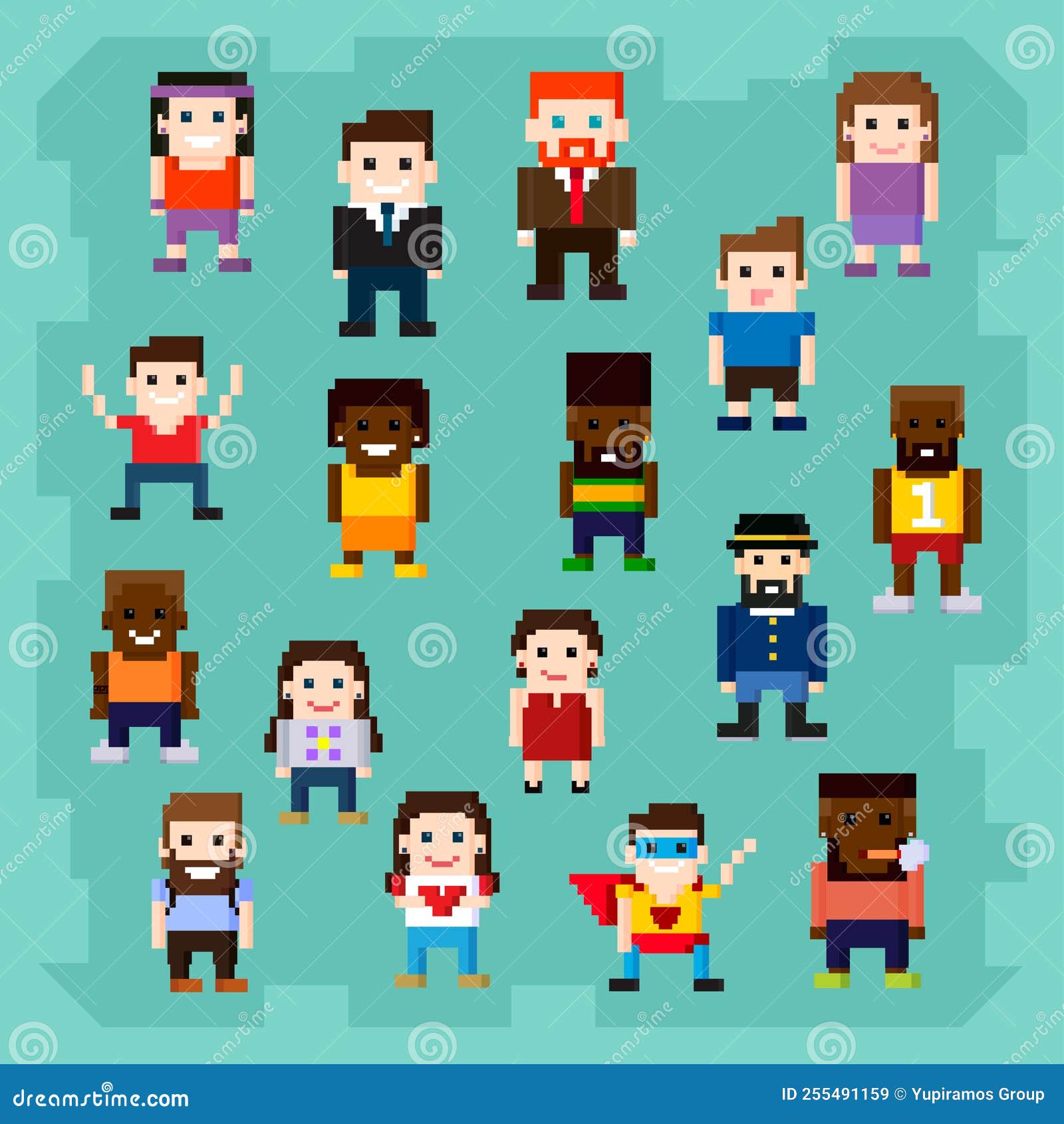 Set people pixel 8 bit stock vector. Illustration of female - 255491159