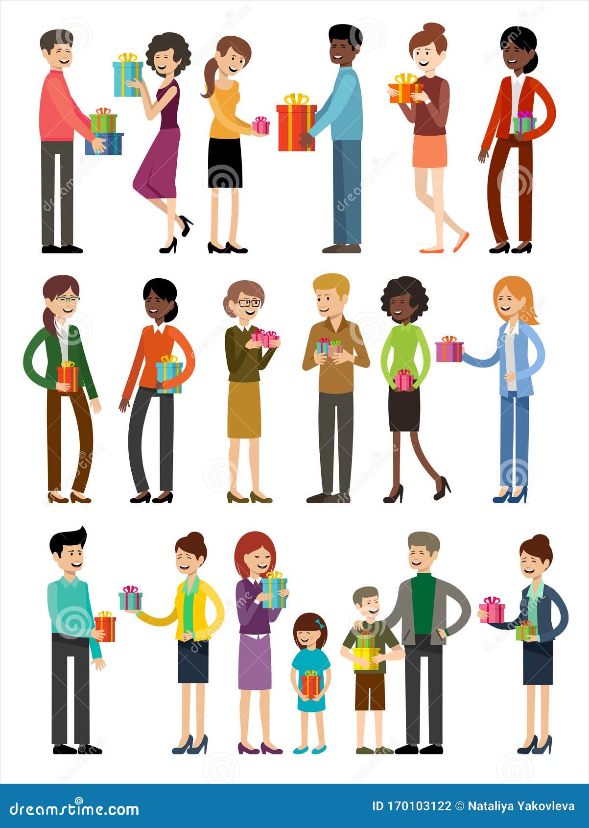 Set of People with Presents. Stock Vector - Illustration of cartoon ...