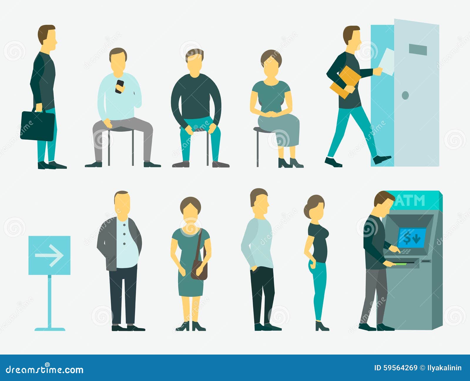 Set with People Queue the ATM Vector Illustration Stock Vector ...