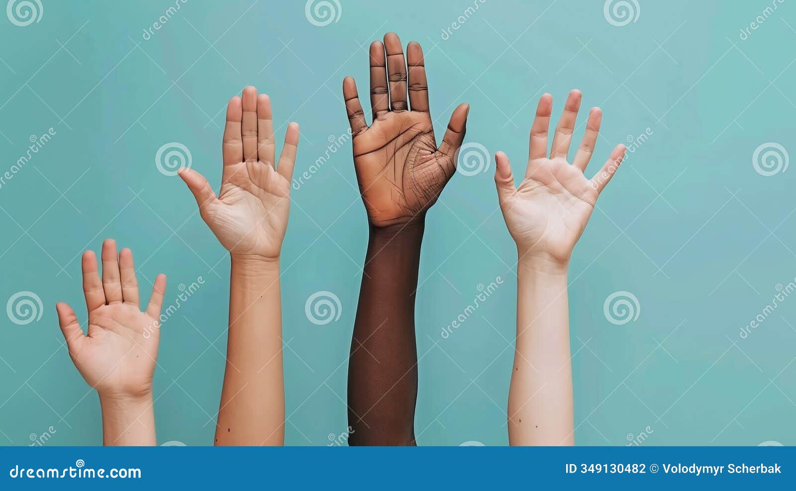 Set of People Raised Hands, Open Hands Up of Different Types of Skins ...