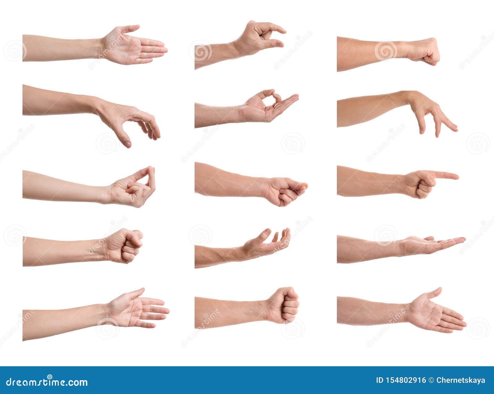 Set of People Showing Different Gestures on White Background, Closeup ...