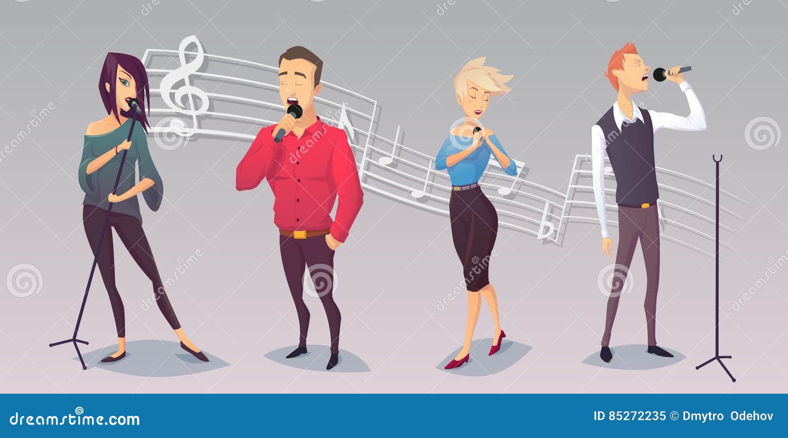 Set of People Singing on White Background. Cartoon Style Stock Vector ...