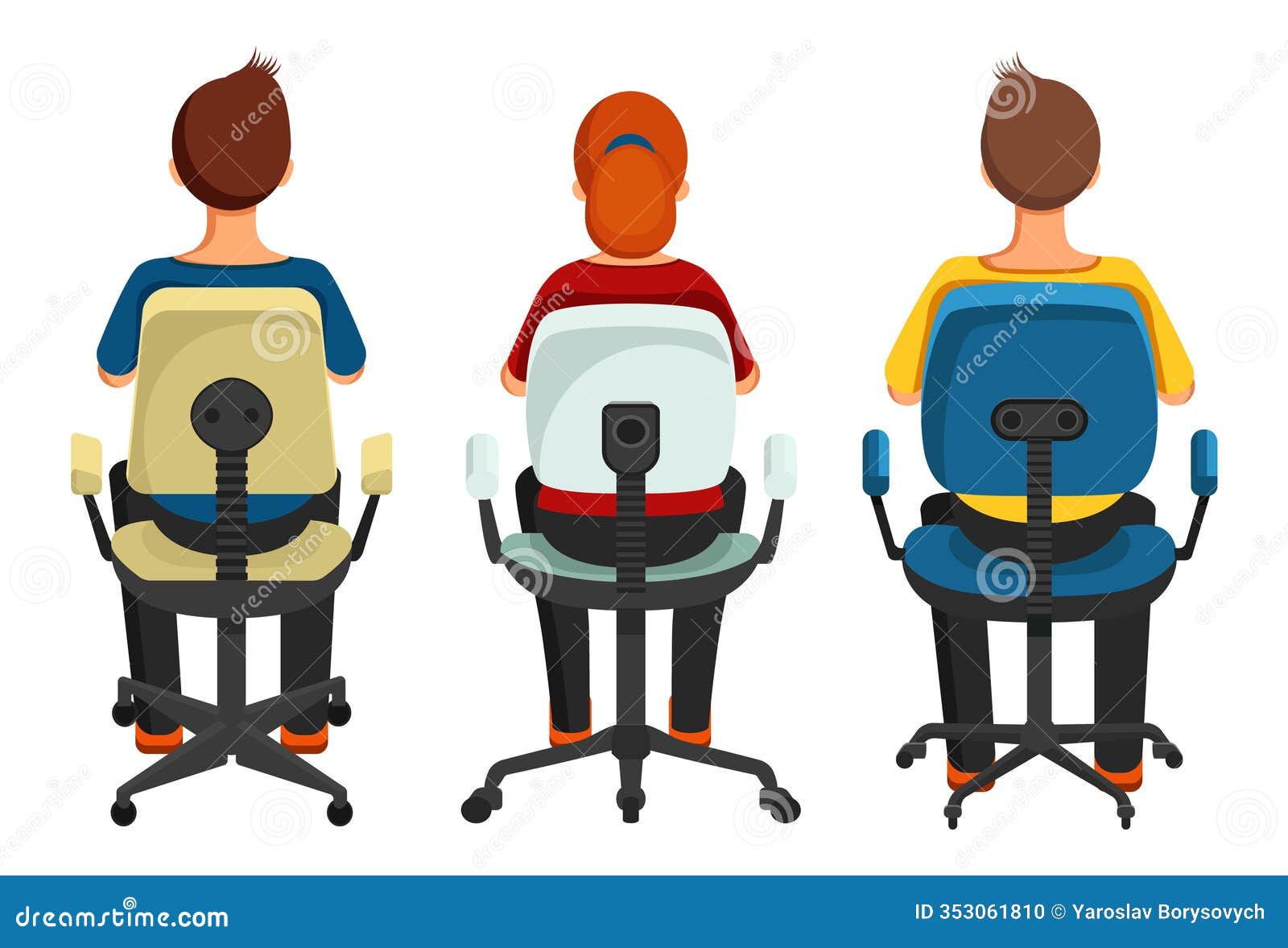 Set of People Sitting on Computer Chair Back View Vector Stock Vector ...