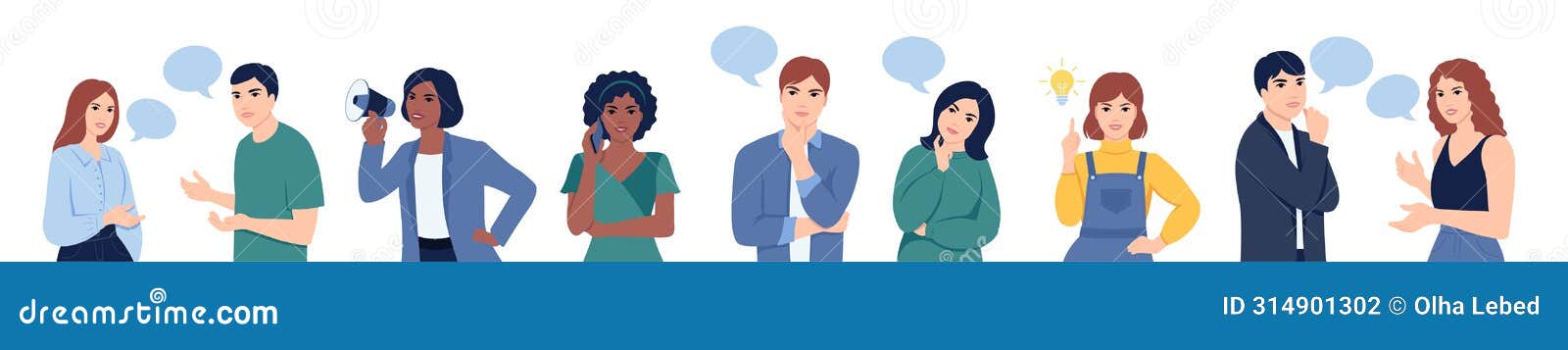 Set of People Talking, Thinking, Speaking. Stock Vector - Illustration ...