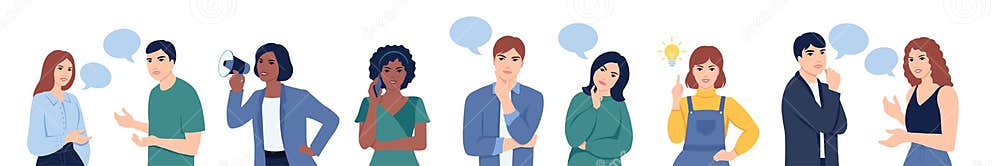 Set of People Talking, Thinking, Speaking. Stock Vector - Illustration ...