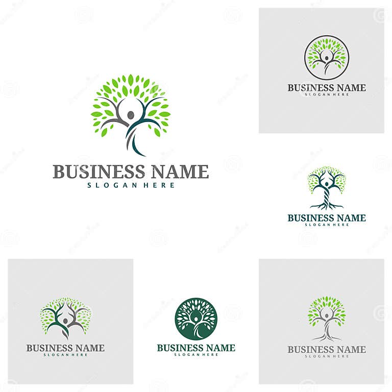 Set of People Tree Logo Template, Creative Nature Logo Design Vector ...