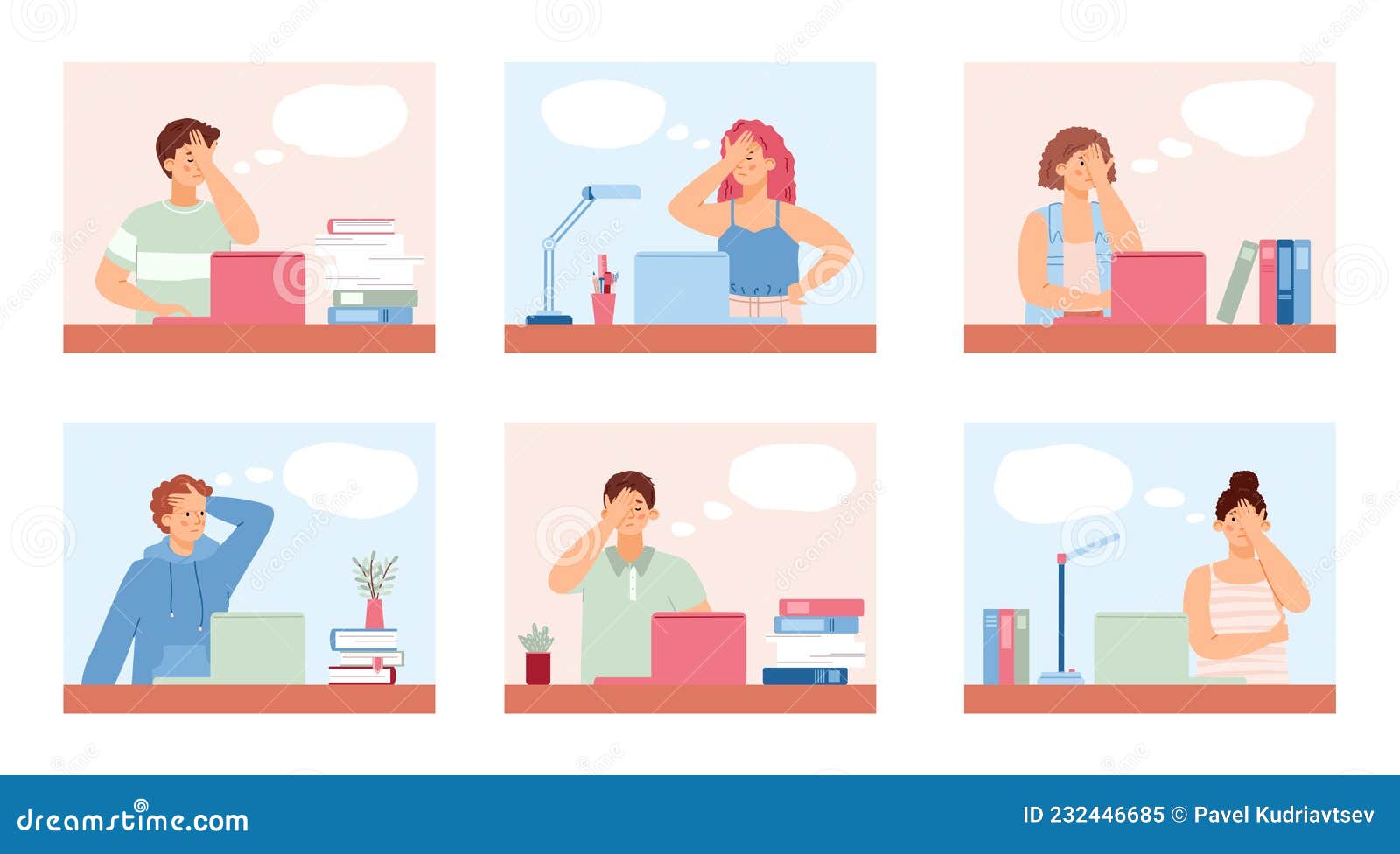 Set of People with Expression of Regret and Despair, Flat Vector ...