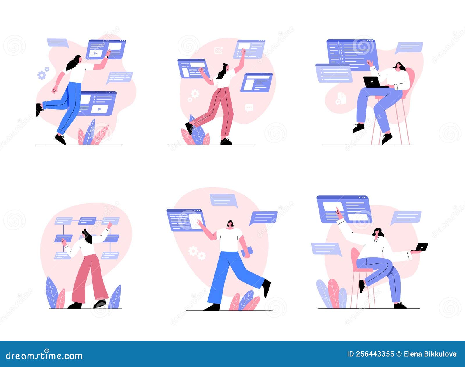 Set of People Working with CMS Architecture Stock Vector - Illustration of woman, administration ...