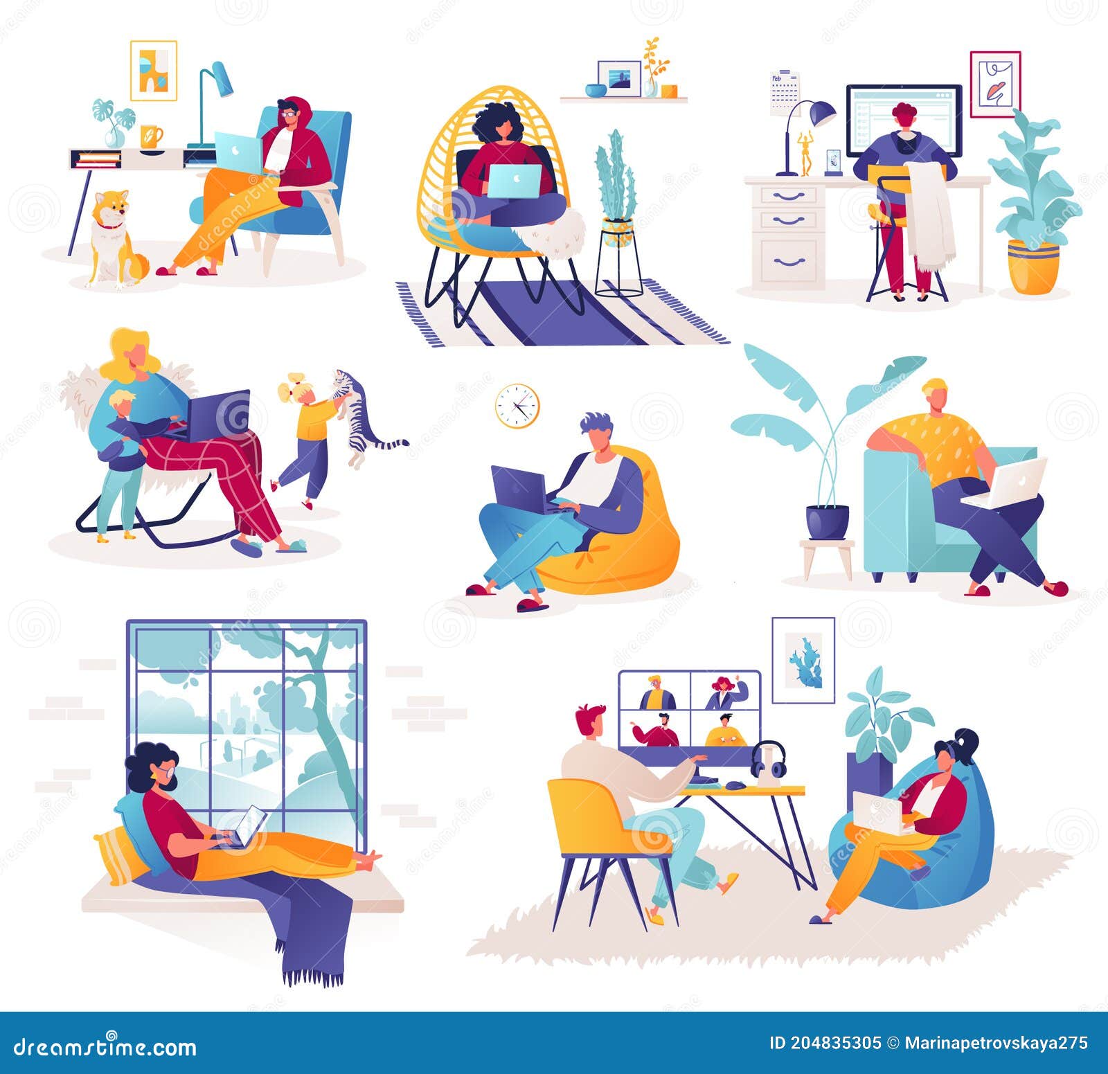 Combining Family Life and Career. People Working at Home Stock Vector ...