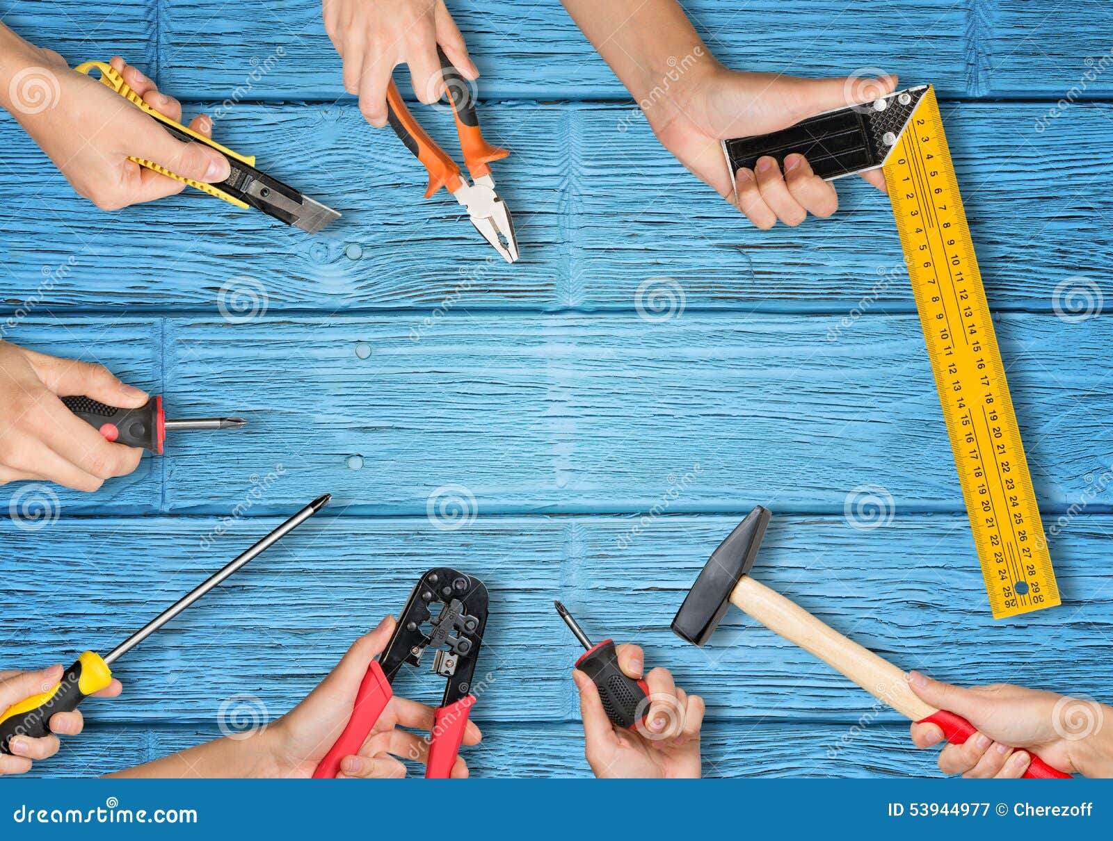 Set of Peoples Hands Holding Tools Stock Image - Image of hands ...