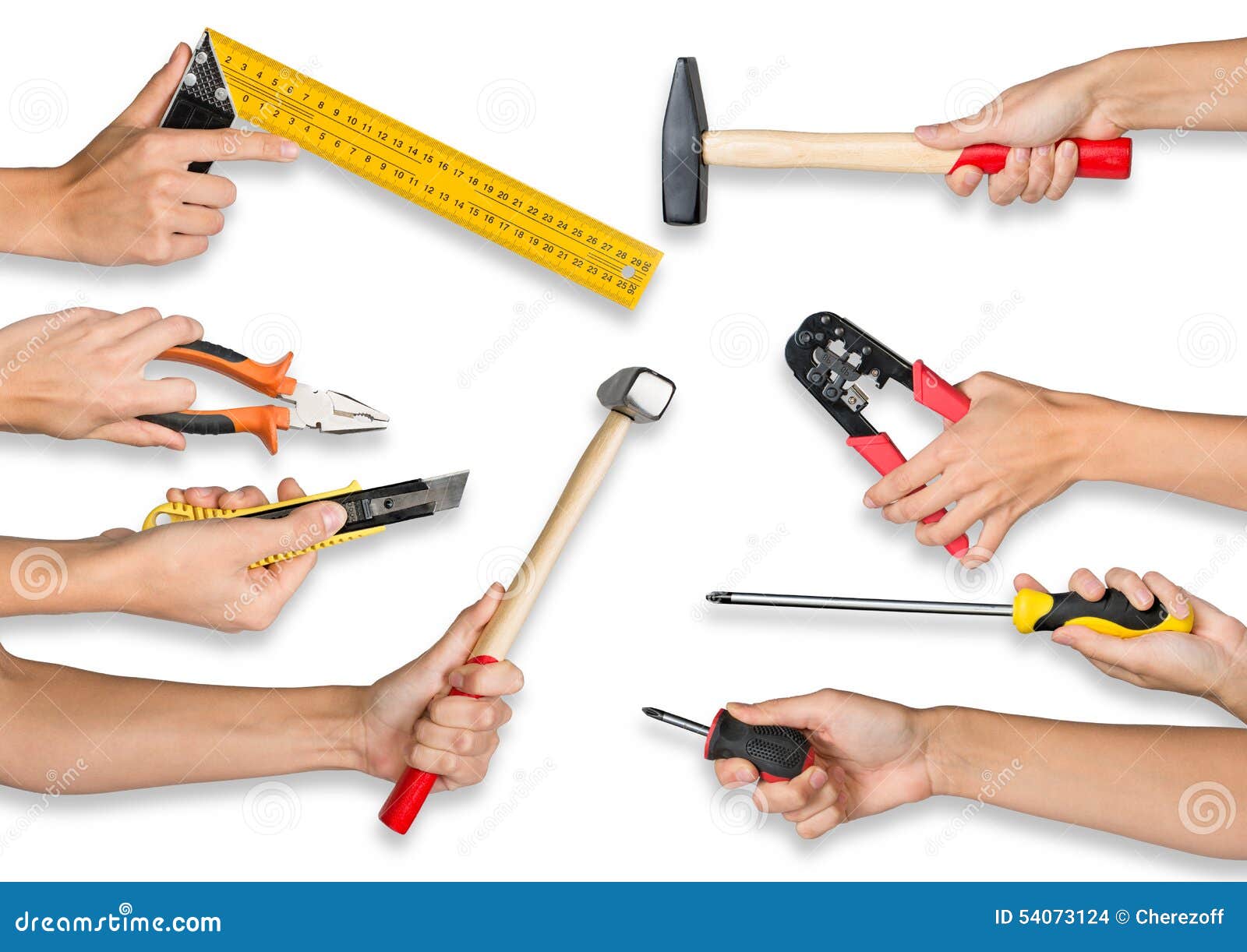 Set of Peoples Hands Holding Tools Stock Photo - Image of house ...