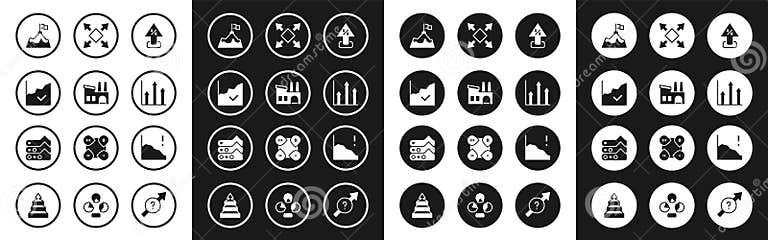 Set Percent Up Arrow, Factory, Financial Growth Increase, Mountains with Flag, Pie Chart ...